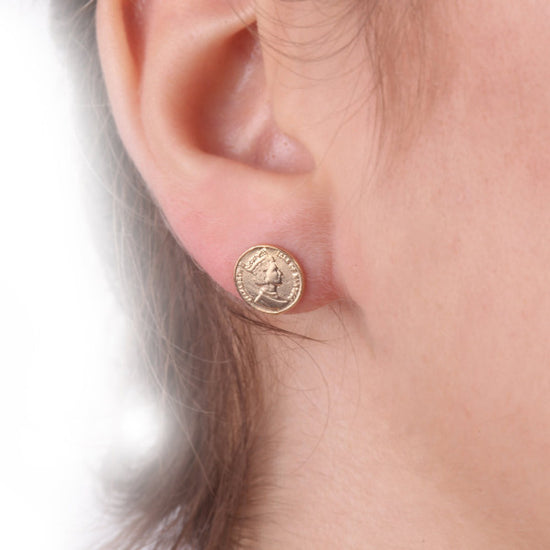 Gold coin Stud Earrings, Gold earrings – Avnis